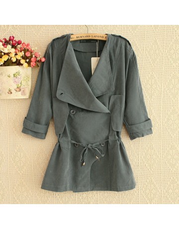 Lapel Half Sleeve Drawstring Coat on Luulla